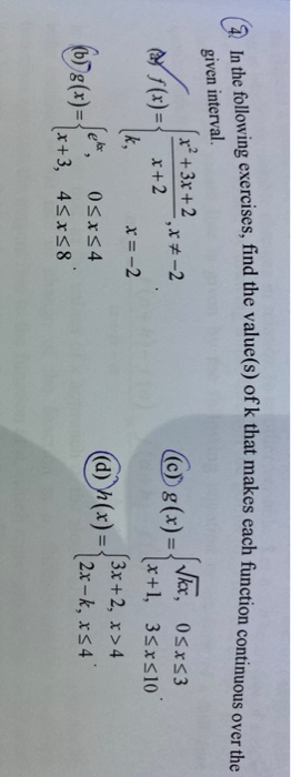 Solved In The Following Exercises Find The Value S Of K