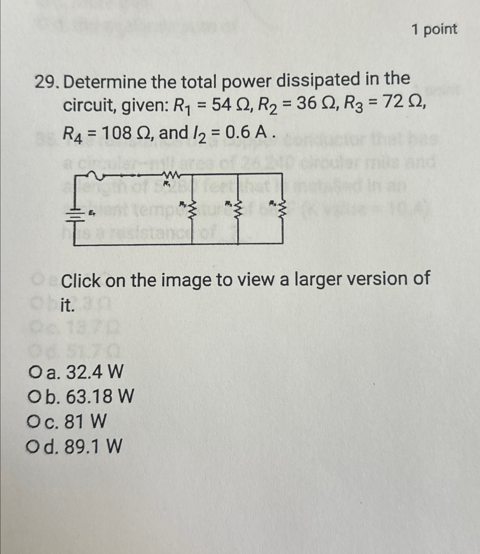 Solved 1 ﻿point29. ﻿Determine the total power dissipated in | Chegg.com