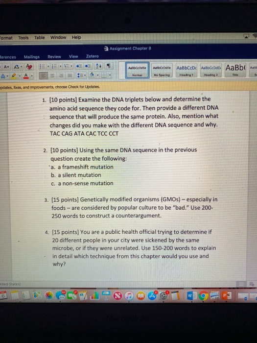 Solved Format Tools Table Window Help Assignment Chapter 8 | Chegg.com