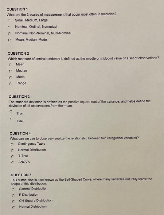 Solved QUESTION 1 What are the 3 scales of measurement that | Chegg.com