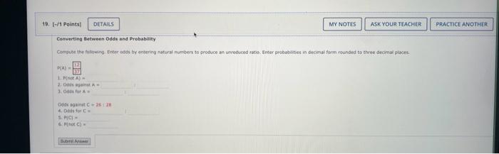 Solved Converting Between Odds and Probability Combute the | Chegg.com