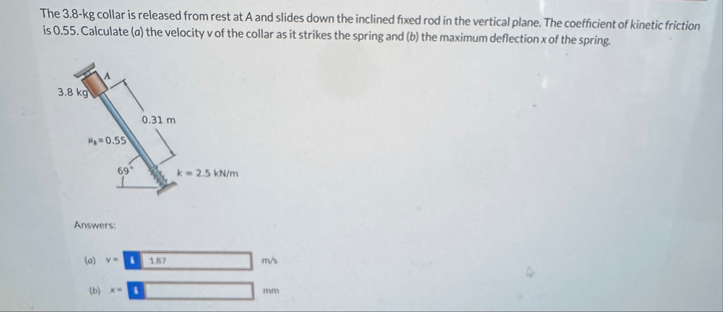 Solved The 3.8-kg ﻿collar is released from rest at A and | Chegg.com