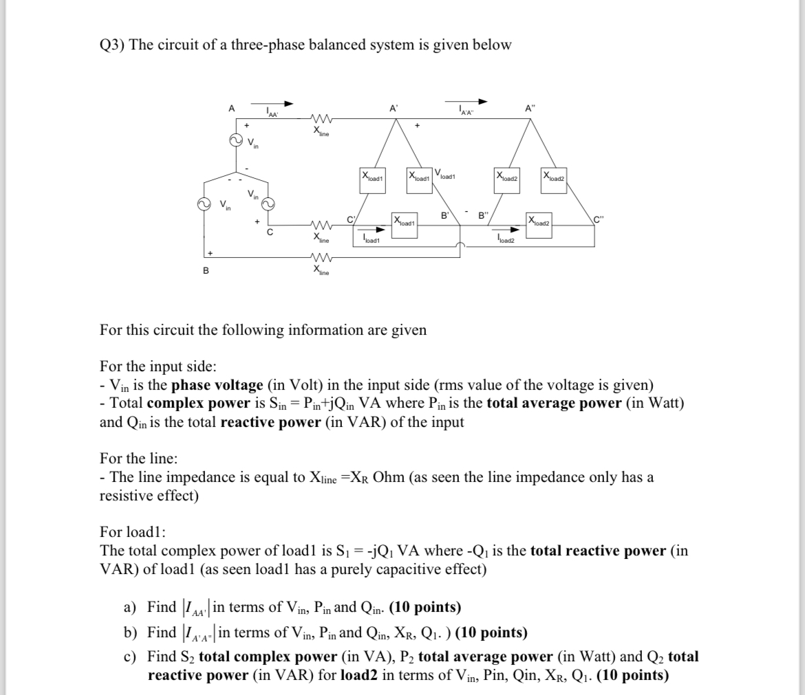 Solved Q3) ﻿The circuit of a three-phase balanced system is | Chegg.com