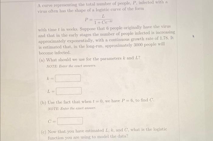 Solved A curve representing the total number of people, P, | Chegg.com