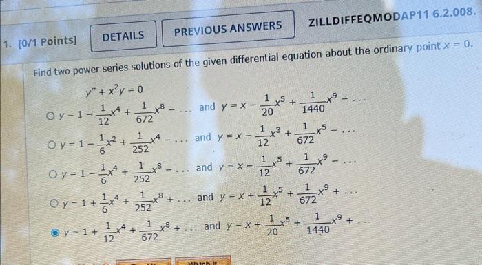 Solved Find two power series solutions of the given | Chegg.com