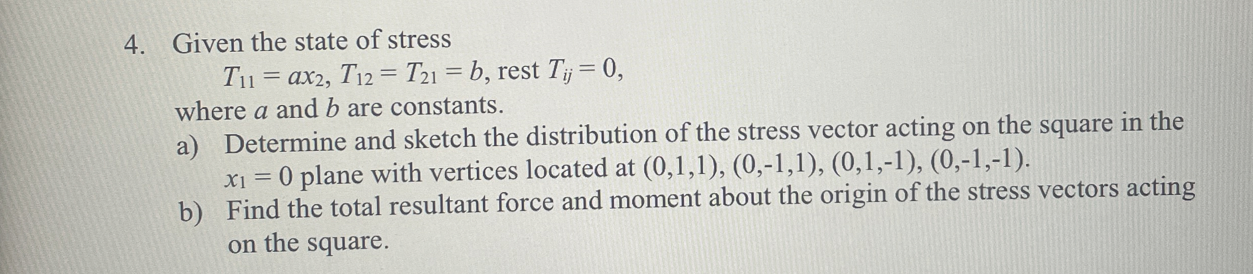 Solved Given the state of stressT11=ax2,T12=T21=b, ﻿rest | Chegg.com