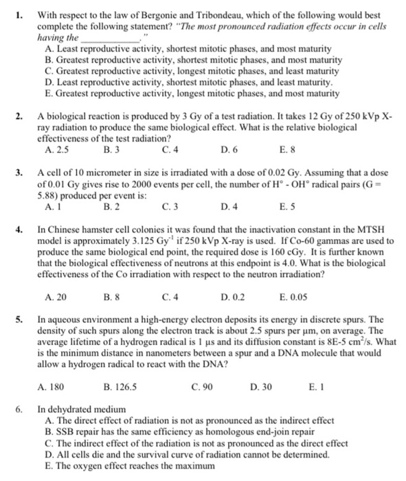 Solved With respect to the law of Bergonie and Tribondeau, | Chegg.com