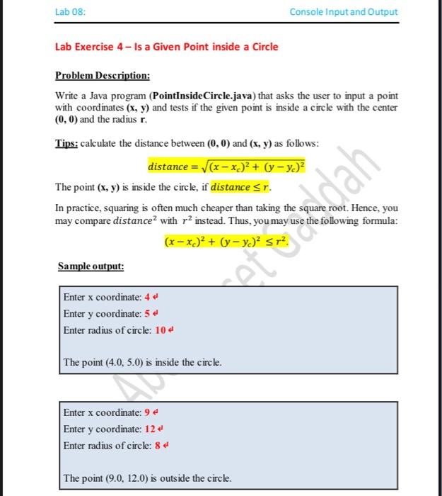 Solved Lab 08: Console Input and Output Lab Exercise 4 - Is | Chegg.com
