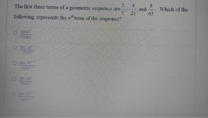 Solved The first three terms of a geometric sequence are | Chegg.com