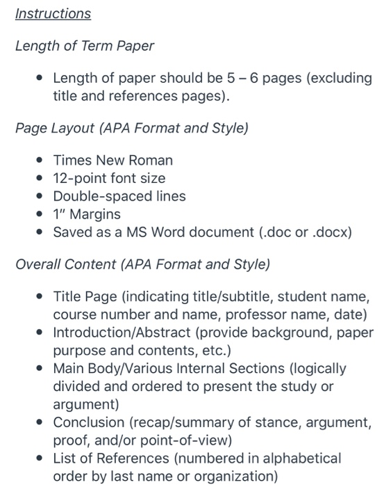 Instructions Length of Term Paper • Length of paper | Chegg.com