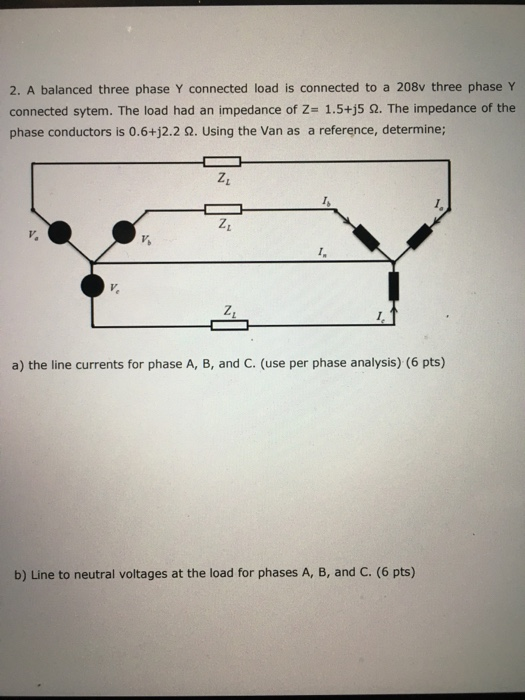 Solved 2. A balanced three phase Y connected load is | Chegg.com
