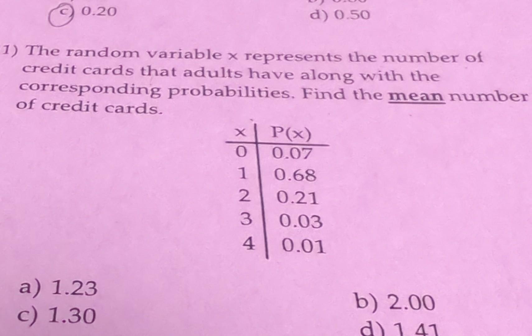 Solved 1 The Random Variable X Represents The Number Of