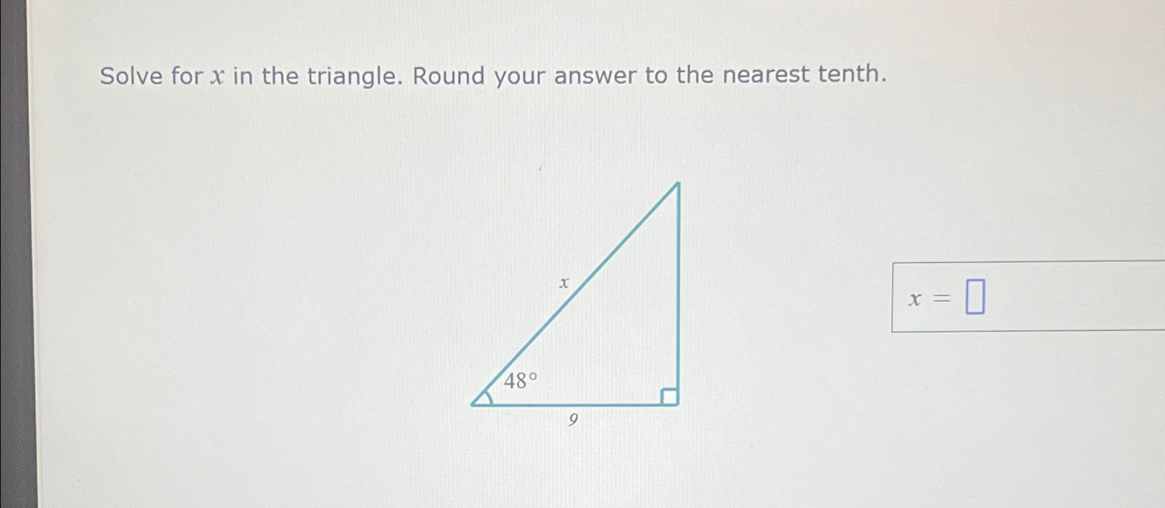 Solved Solve for x ﻿in the triangle. Round your answer to | Chegg.com
