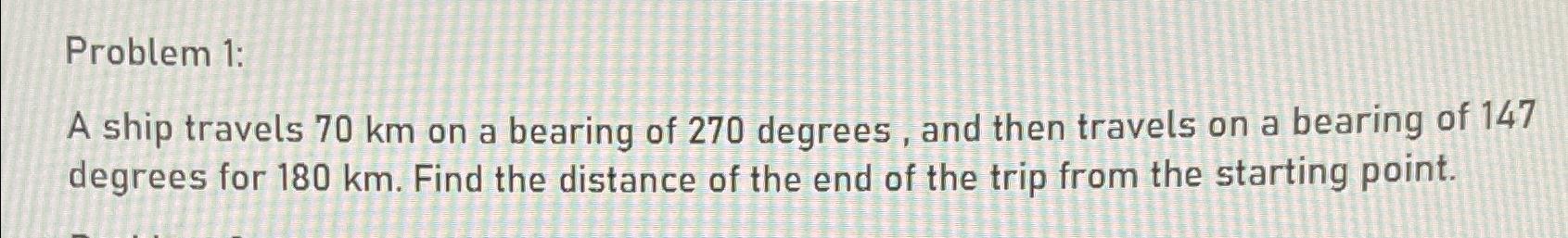 Solved Problem 1:A ship travels 70km ﻿on a bearing of 270 | Chegg.com