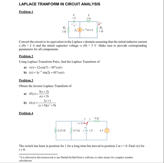 Solved LAPLACE TRANFORM IN CIRCUIT ANALYSISProblem 1Convert | Chegg.com