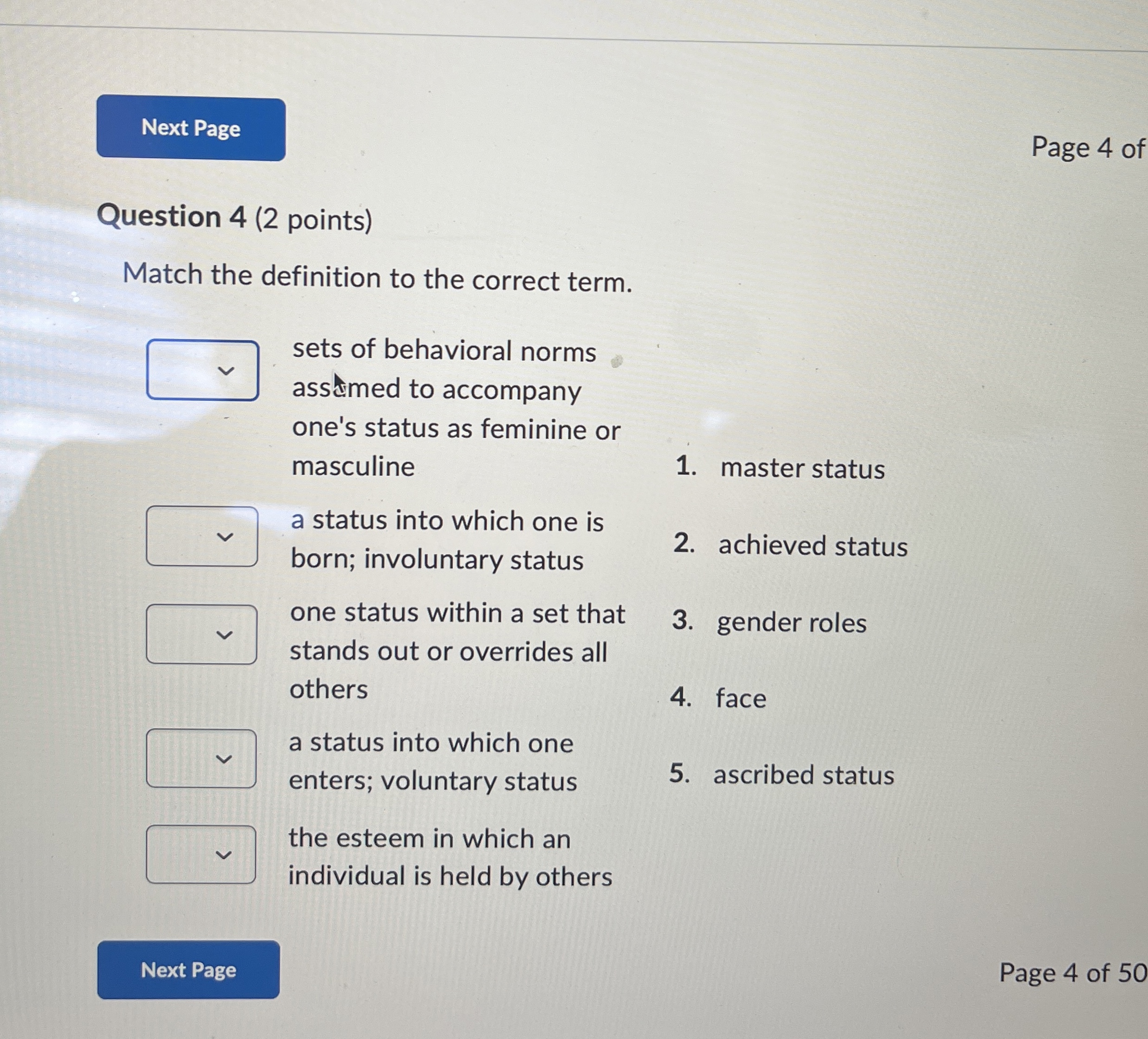 Solved Question 4 (2 ﻿points)Match the definition to the | Chegg.com