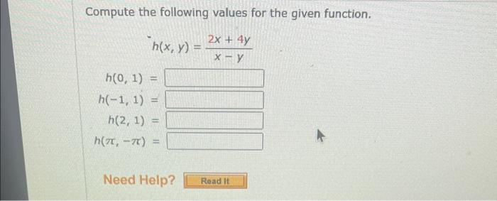 Solved Compute the following values for the given function. | Chegg.com