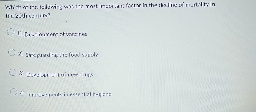 Solved Which of the following was the most important factor | Chegg.com