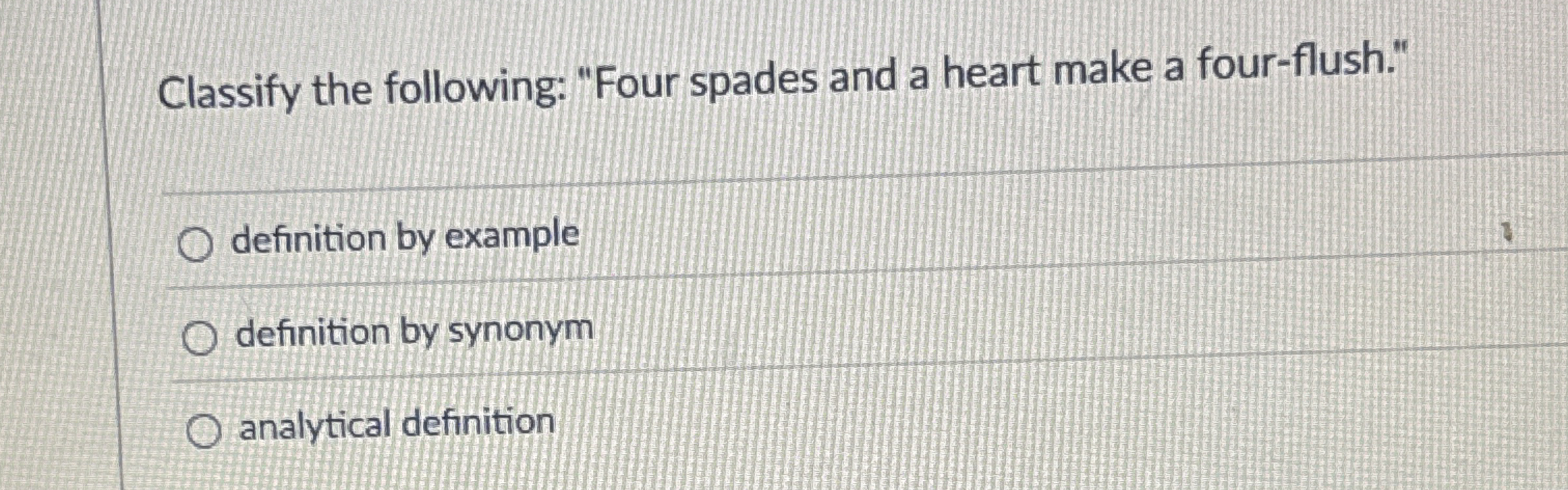 Solved Classify the following: "Four spades and a heart make | Chegg.com