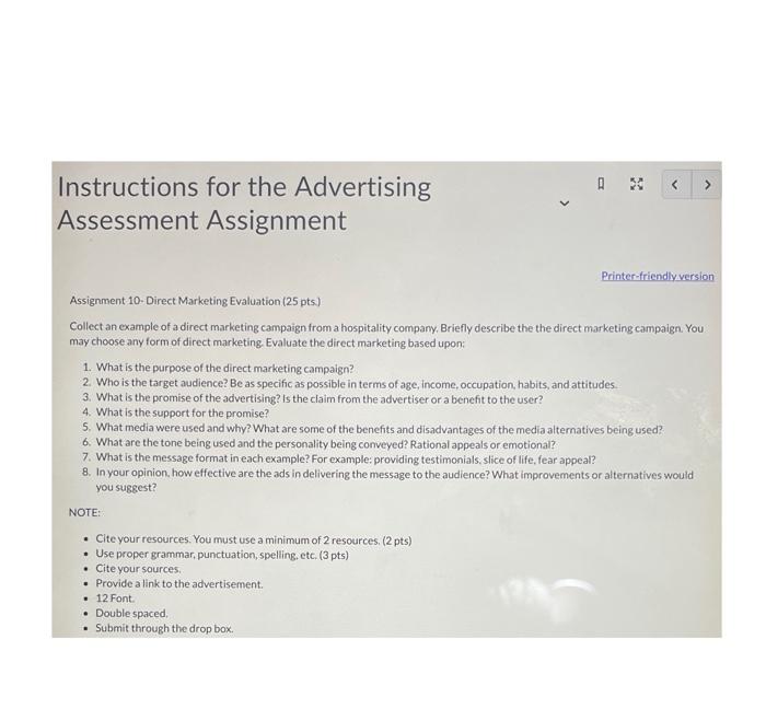 Solved > Instructions for the Advertising Assessment | Chegg.com