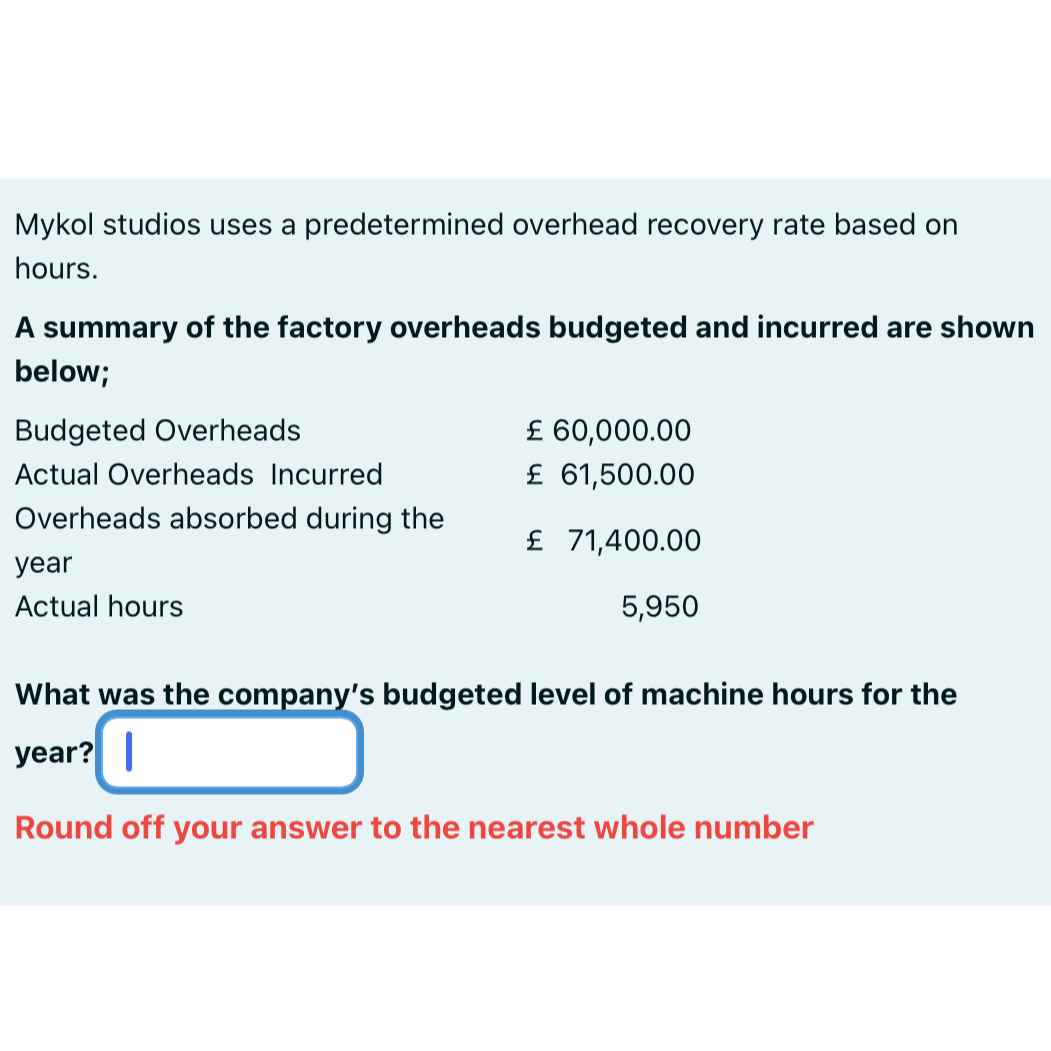 Solved Mykol studios uses a predetermined overhead recovery | Chegg.com