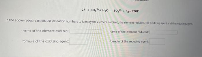 Solved In the above redox reaction, use oxidation numbers to | Chegg.com