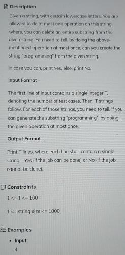 Solved Big DescriptionGiven a string, with certain lowercase | Chegg.com