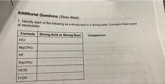 Solved Additional Questions (Show Work) 1. Identify each of | Chegg.com