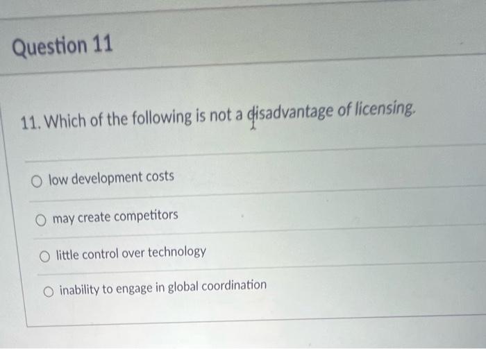Solved 11. Which of the following is not a disadvantage of | Chegg.com