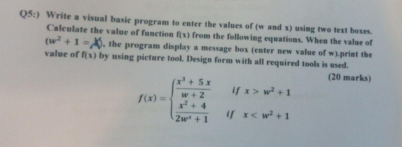 Solved Q5 Write A Visual Basic Program To Enter The Values 9608