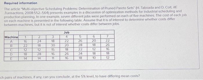 Required informotion The article "Multi-objective | Chegg.com
