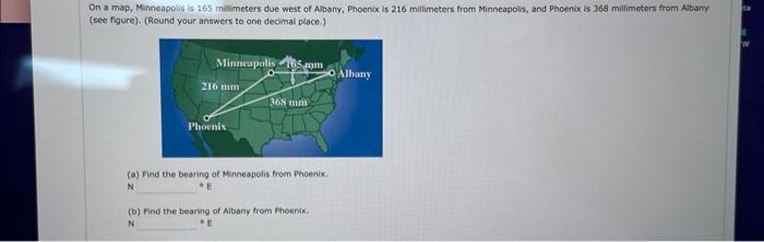 Solved On a map, Minneapolis is 165 milimeters due west of | Chegg.com