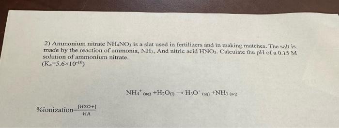 Solved 2) Ammonium nitrate NH4NO3 is a slat used in | Chegg.com