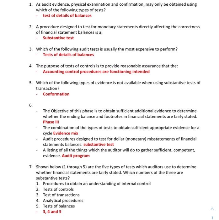 Solved 1. As audit evidence, physical examination and | Chegg.com