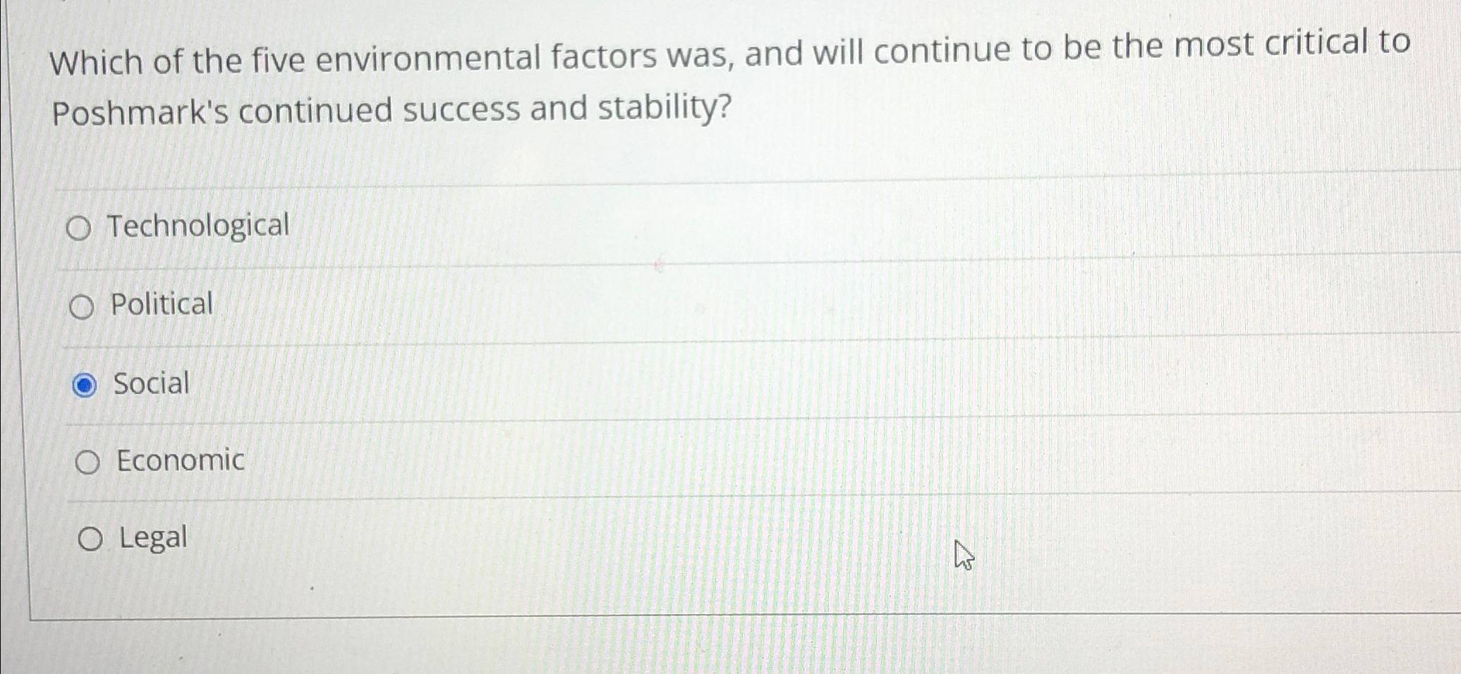 Solved Which of the five environmental factors was, and will | Chegg.com
