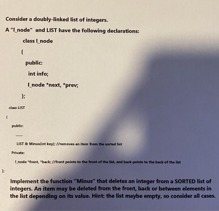 Solved Consider a doubly-linked list of integers. A "I_node" | Chegg.com