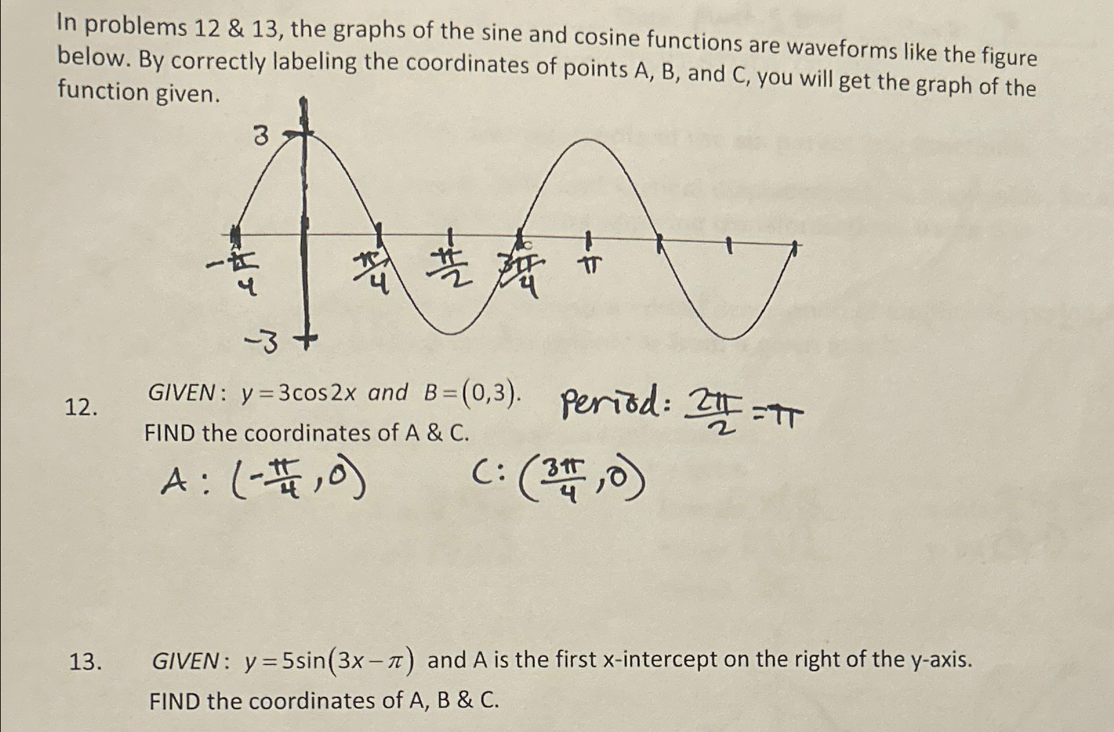 Solved In problems 12&13, ﻿the graphs of the sine and cosine | Chegg.com