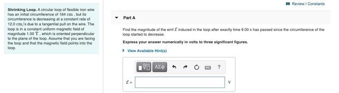Solved Review I Constants Part A Shrinking Loop. A circular | Chegg.com