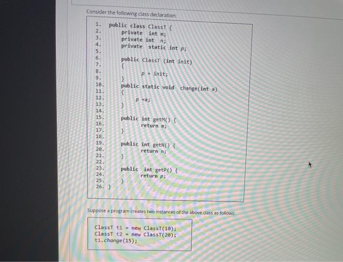 Consider the following class declaration: 1. public | Chegg.com
