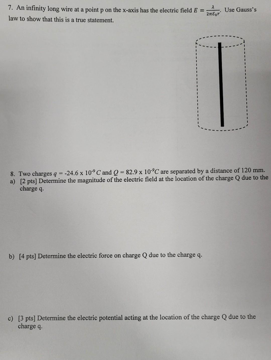 Solved 7. An infinity long wire at a point p on the x-axis | Chegg.com