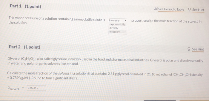 Solved Part 1 (1 point) It See Periodic Table See Hint The | Chegg.com