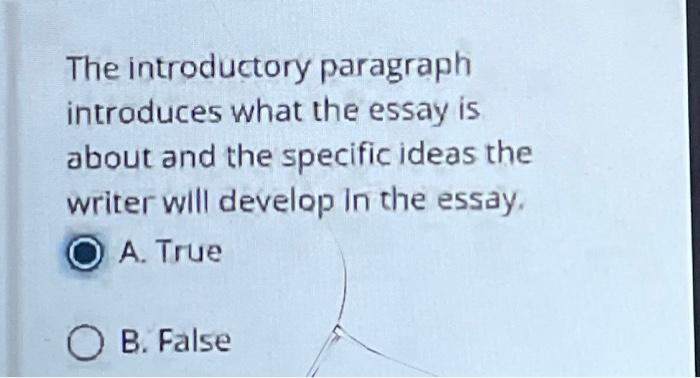 Solved The introductory paragraph introduces what the essay | Chegg.com