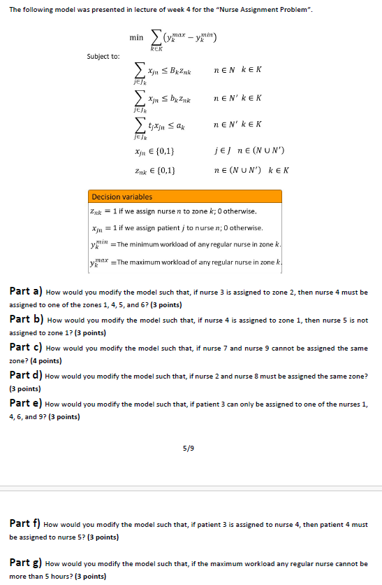 Solved The following model was presented in lecture of week | Chegg.com