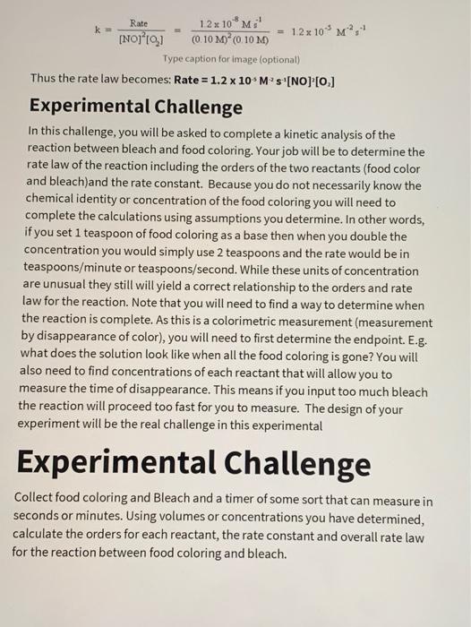Experiment 6 - Kinetics 1 - Food Coloring and Bleach | Chegg.com
