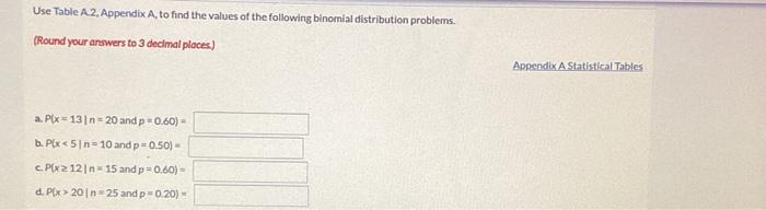 Solved Use Table A.2, Appendix A, to find the values of the | Chegg.com