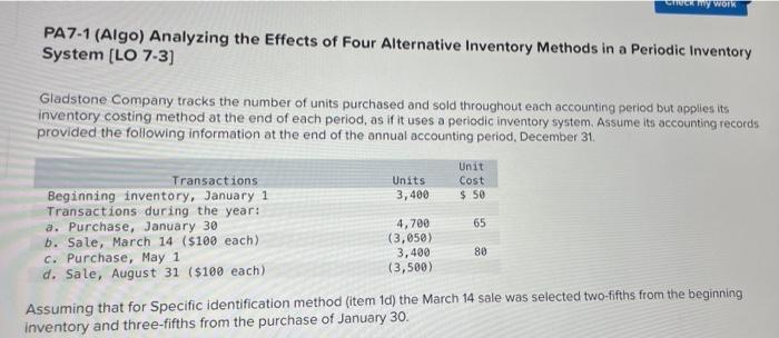 Solved PA7-1 (Algo) Analyzing the Effects of Four | Chegg.com