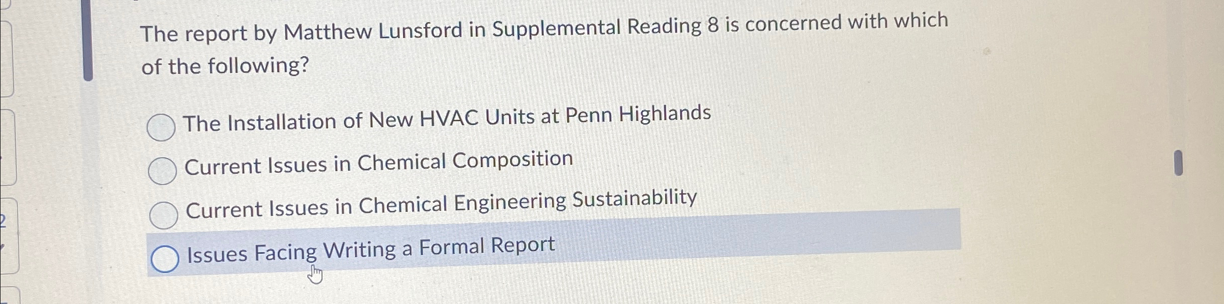 Solved The report by Matthew Lunsford in Supplemental | Chegg.com
