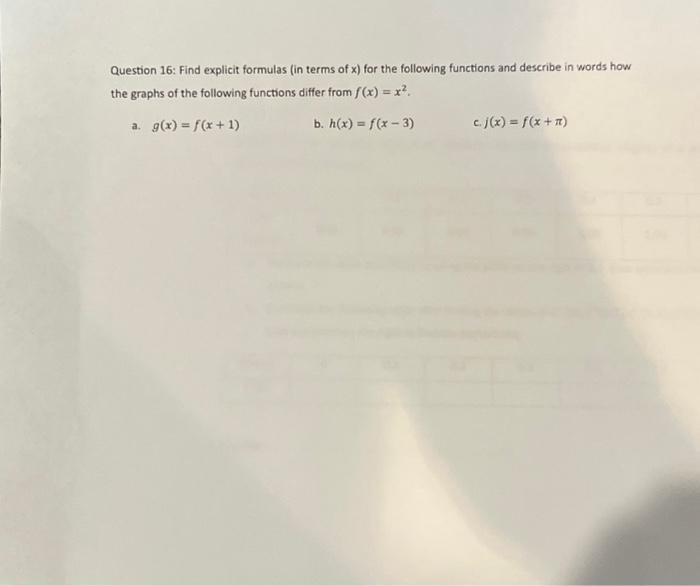 Solved Question 16: Find explicit formulas (in terms of x) | Chegg.com
