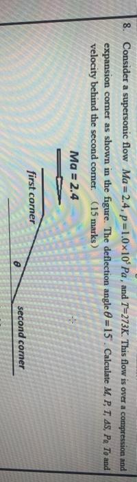 Solved 8. Consider a supersonic flow Ma=2.4, p =1.0x10ʻPa, | Chegg.com
