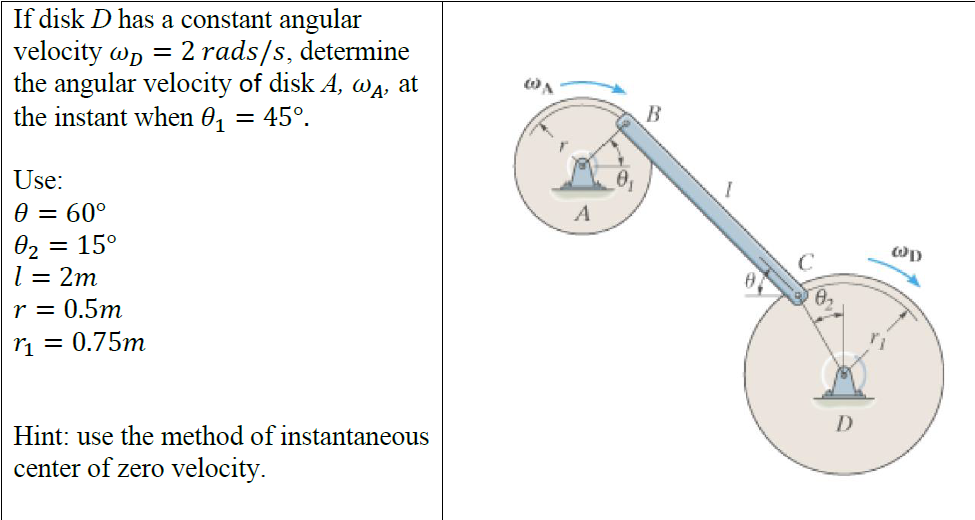 Solved If disk D ﻿has a constant angular velocity ωD=2radss, | Chegg.com